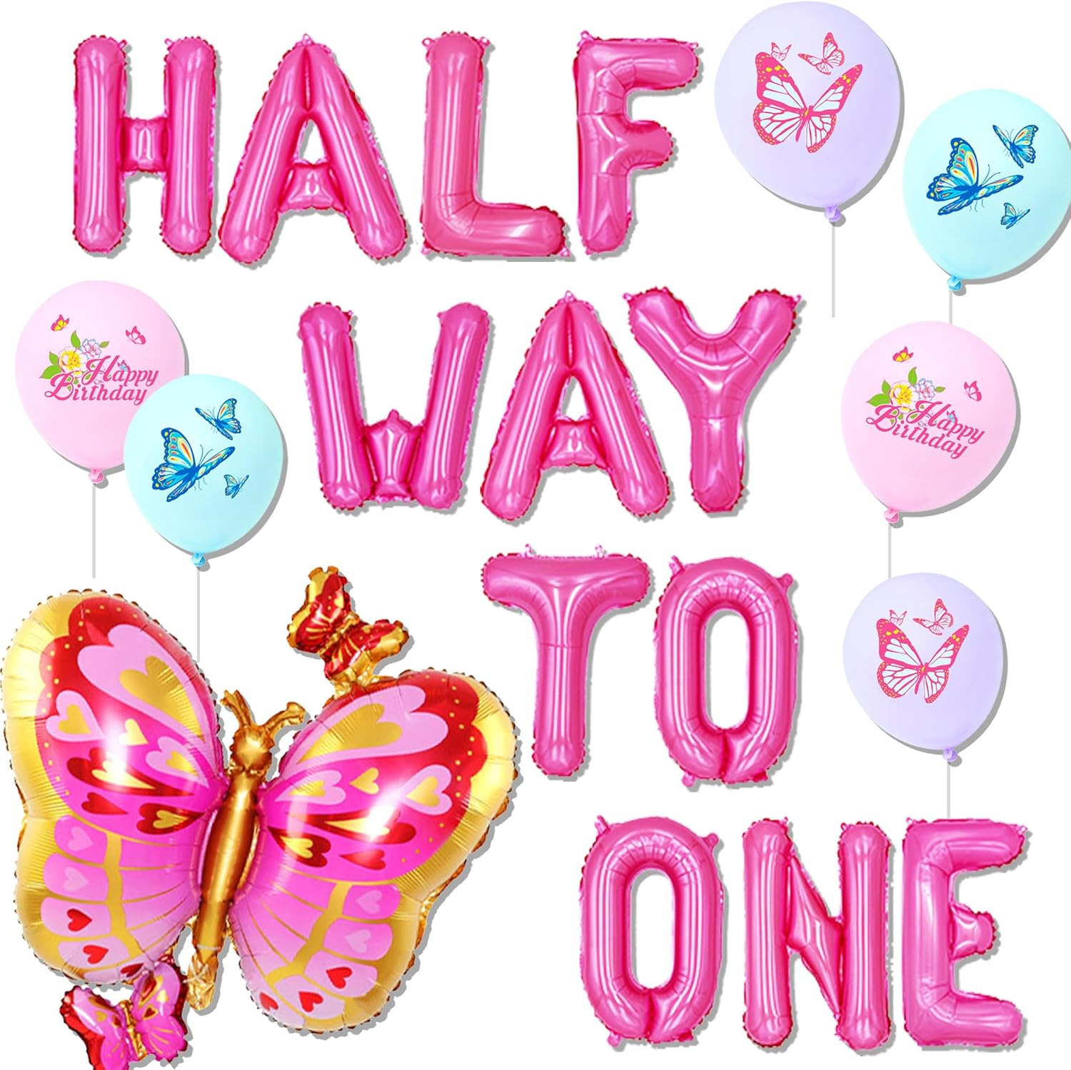 HALF WAY TO ONE Half Birthday Decoration - Pink Butterflies Create a ...