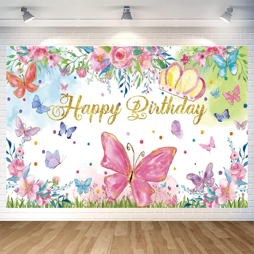 Butterfly Happy Birthday Backdrop Decorations Butterfly Happy Birthday ...