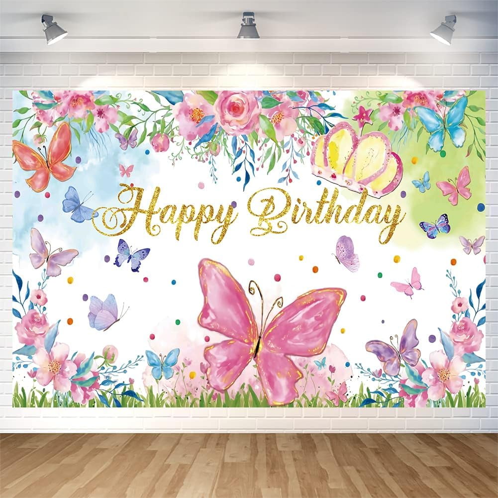 Butterfly Happy Birthday Backdrop Decorations Butterfly Happy Birthday ...