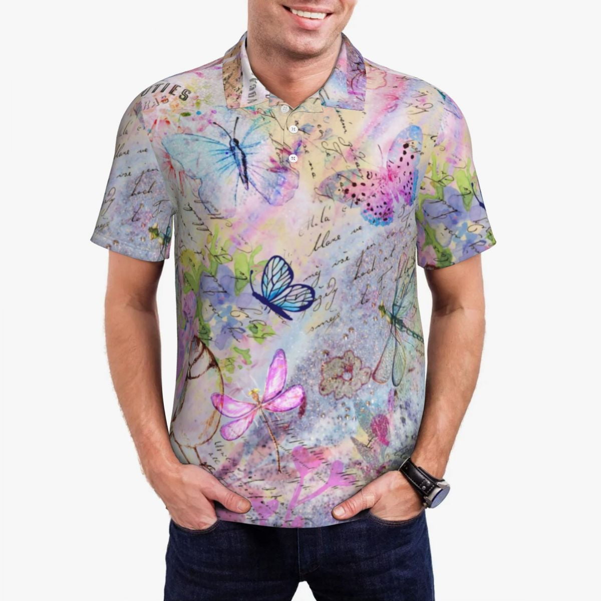 Butterfly Harmonious Casual Polo Shirts Animal Wings Print T-Shirts ...