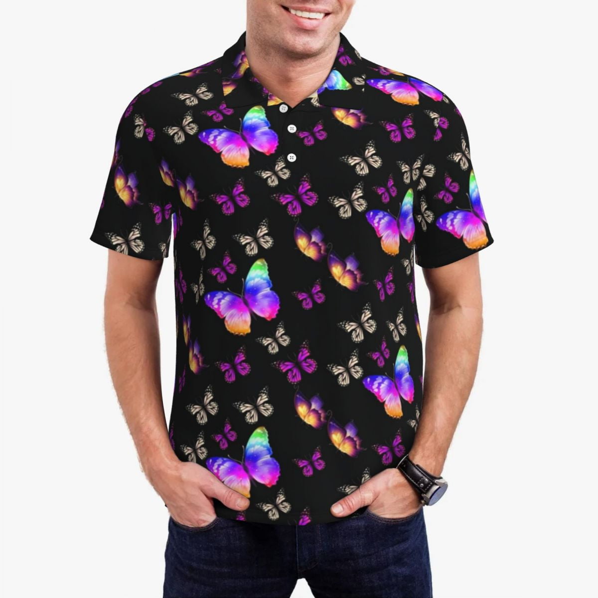 Butterfly Harmonious Casual Polo Shirts Animal Wings Print T-Shirts ...