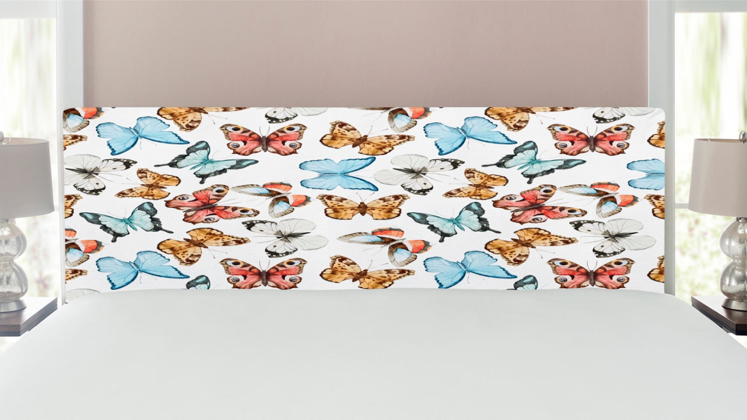 Butterfly Headboard, Various Colorful Butterflies Watercolor Style Wild ...