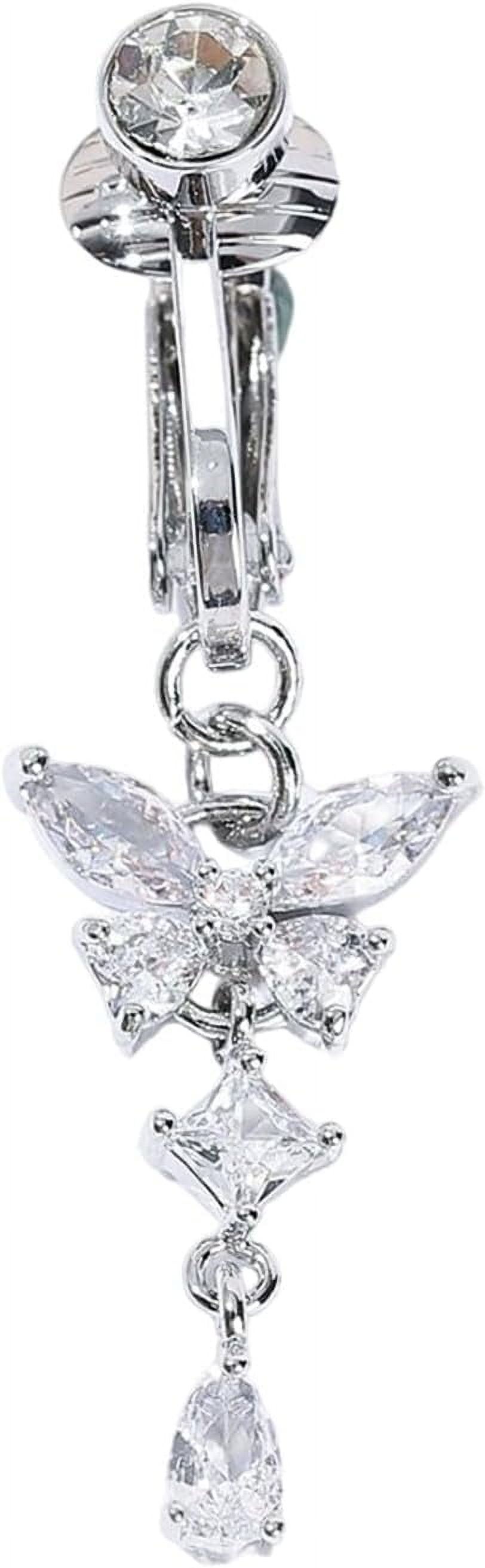 Butterfly Heart Fake Belly Ring for Women, Faux Belly Piercing Jewelry ...