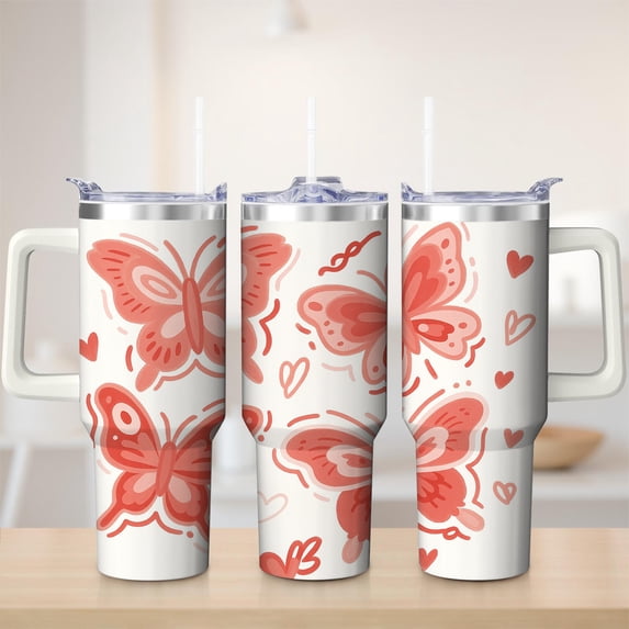 Butterfly Heart Pattern Stainless Steel Insulated Mug with Lid and ...