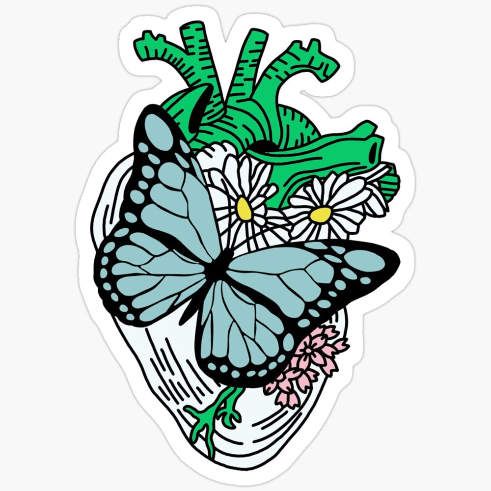 Butterfly Heart Sticker Phone Decal Water Bottle Stickers Car Decals ...
