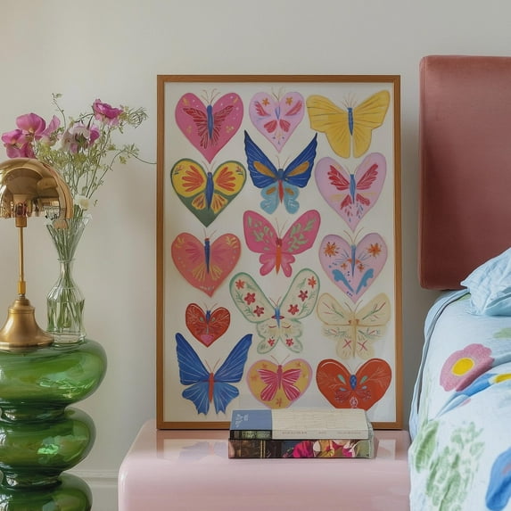 Butterfly Heart Wall Art Print: Colorful Boho Nursery Decor UNFRAMED ...