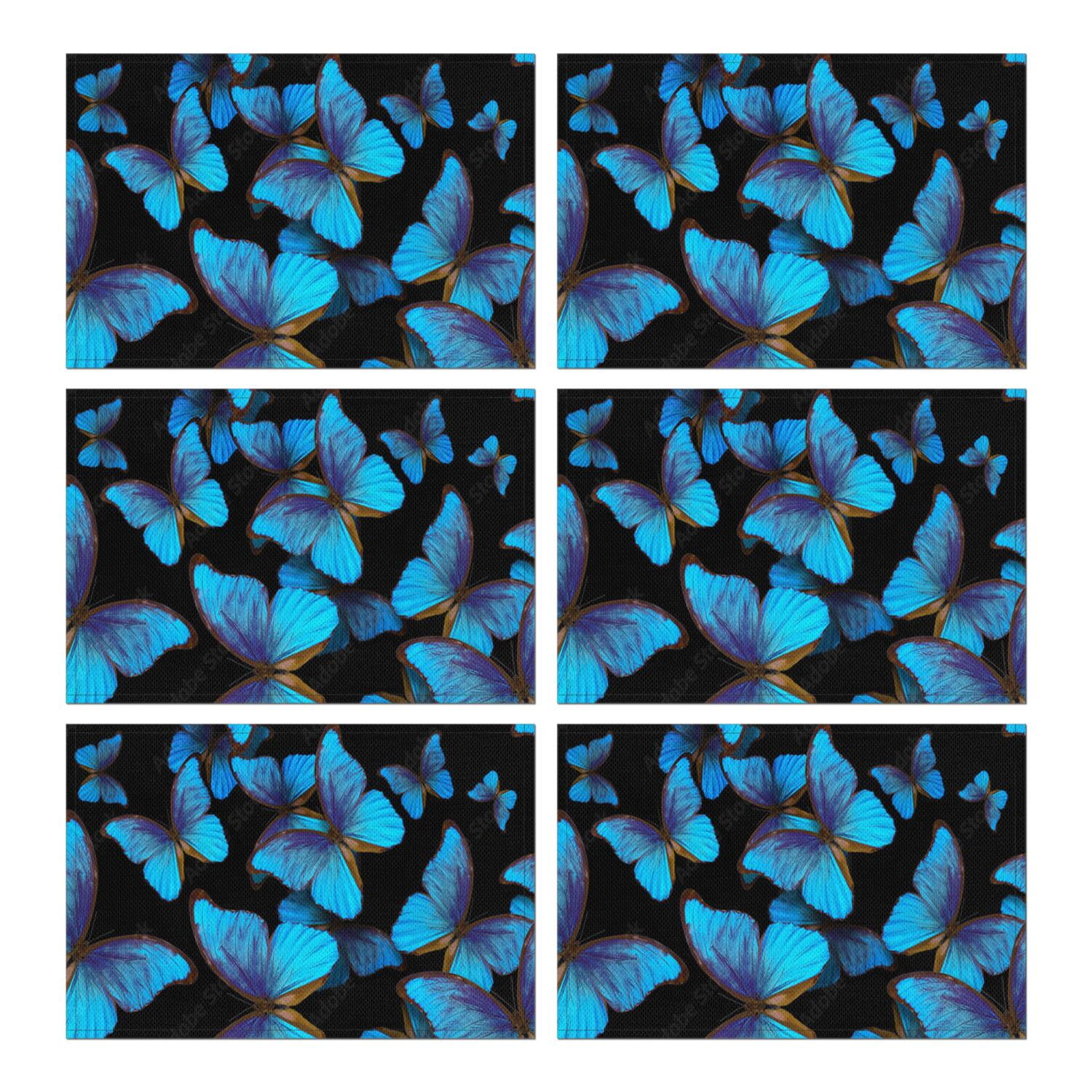 Butterfly Heat Resistant Flax Table Mats with Colorful Tropical Floral ...