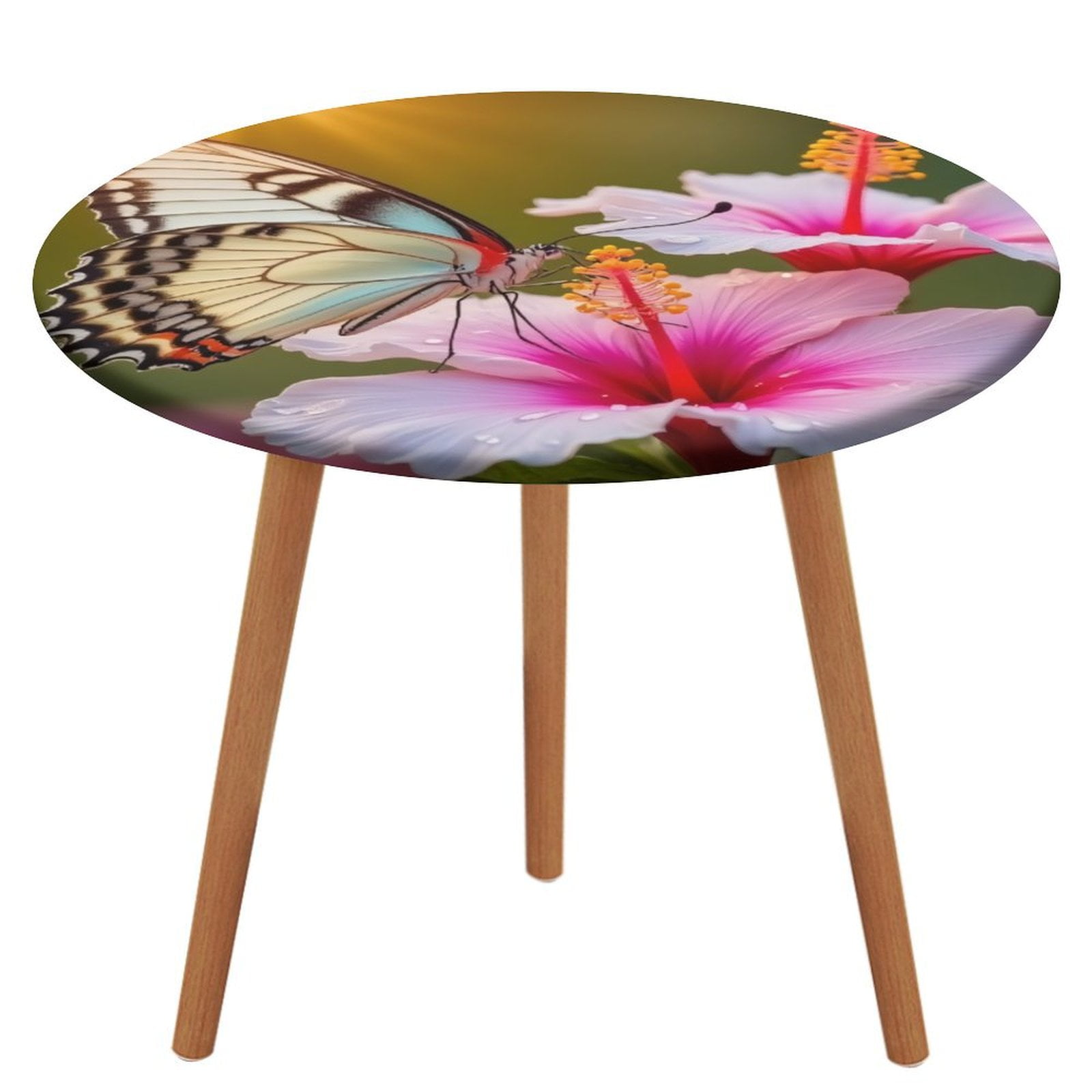 Butterfly Hibiscus Bloom Tablecloth Round Elastic Fitted Waterproof ...