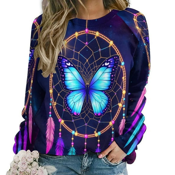 Butterfly Hoodie Round Neck Long Sleeve Cute Casual Hoodie Loose Plus ...