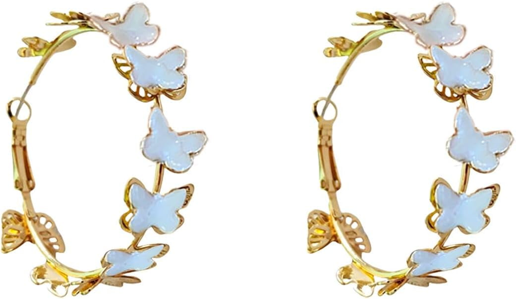 Butterfly Hoop Earrings for Women 925 Sterling Silver Post Stud Large ...