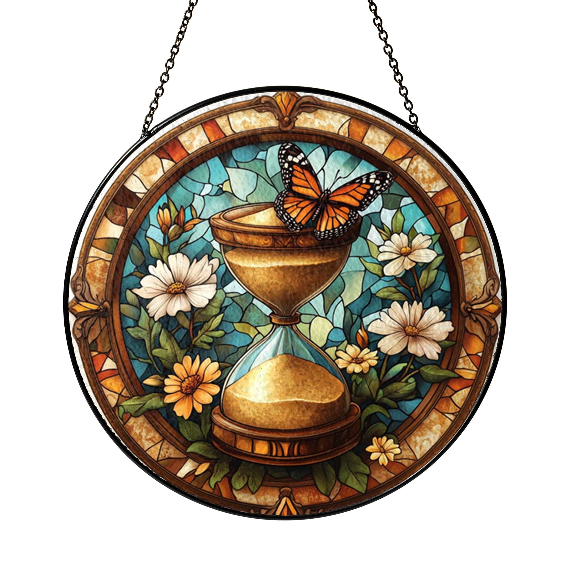 Butterfly Hourglass Window Hanging – Decorative Stained Glass Style Art ...