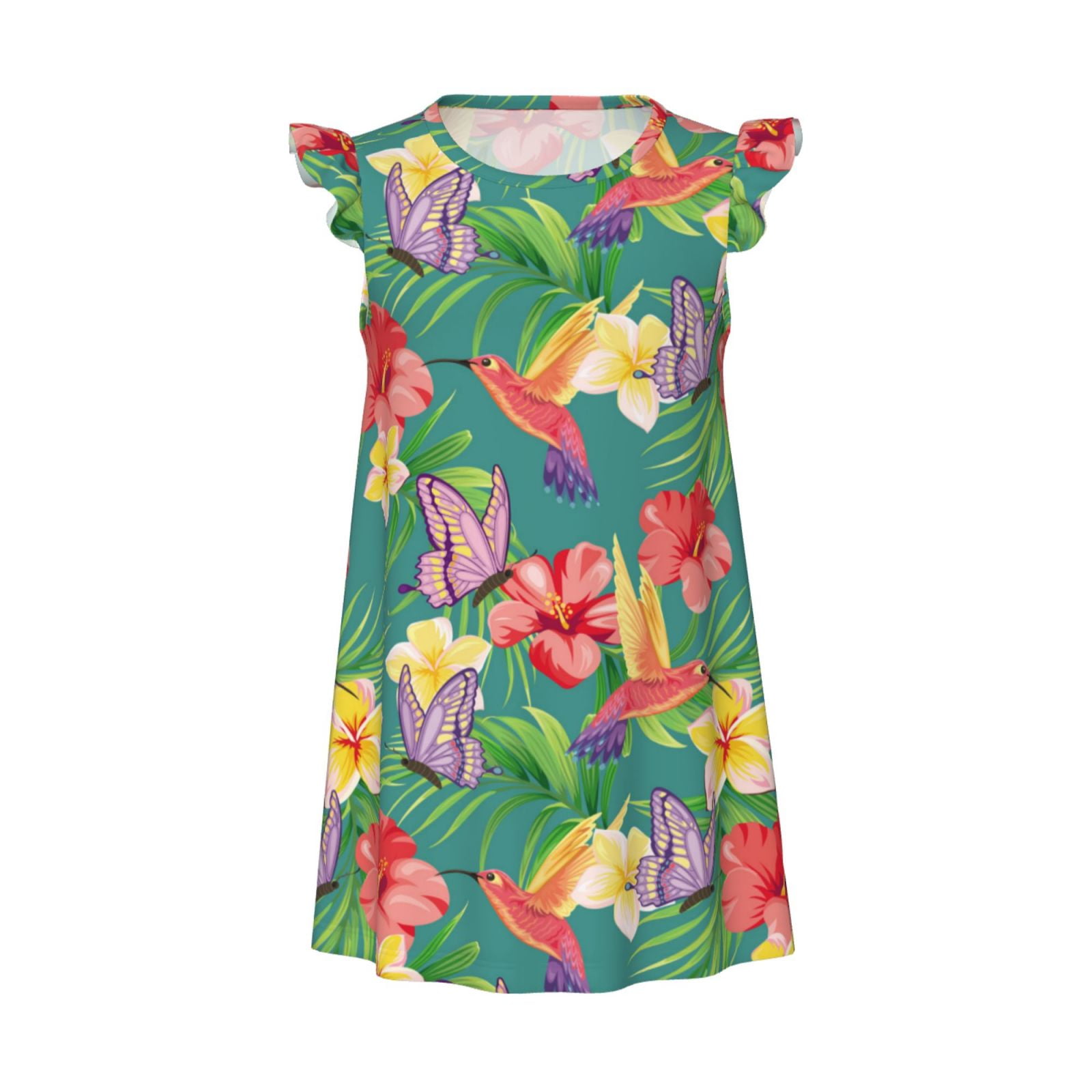 Butterfly Hummingbird Flower Girls Nightgown, Flutter Short Sleeves ...