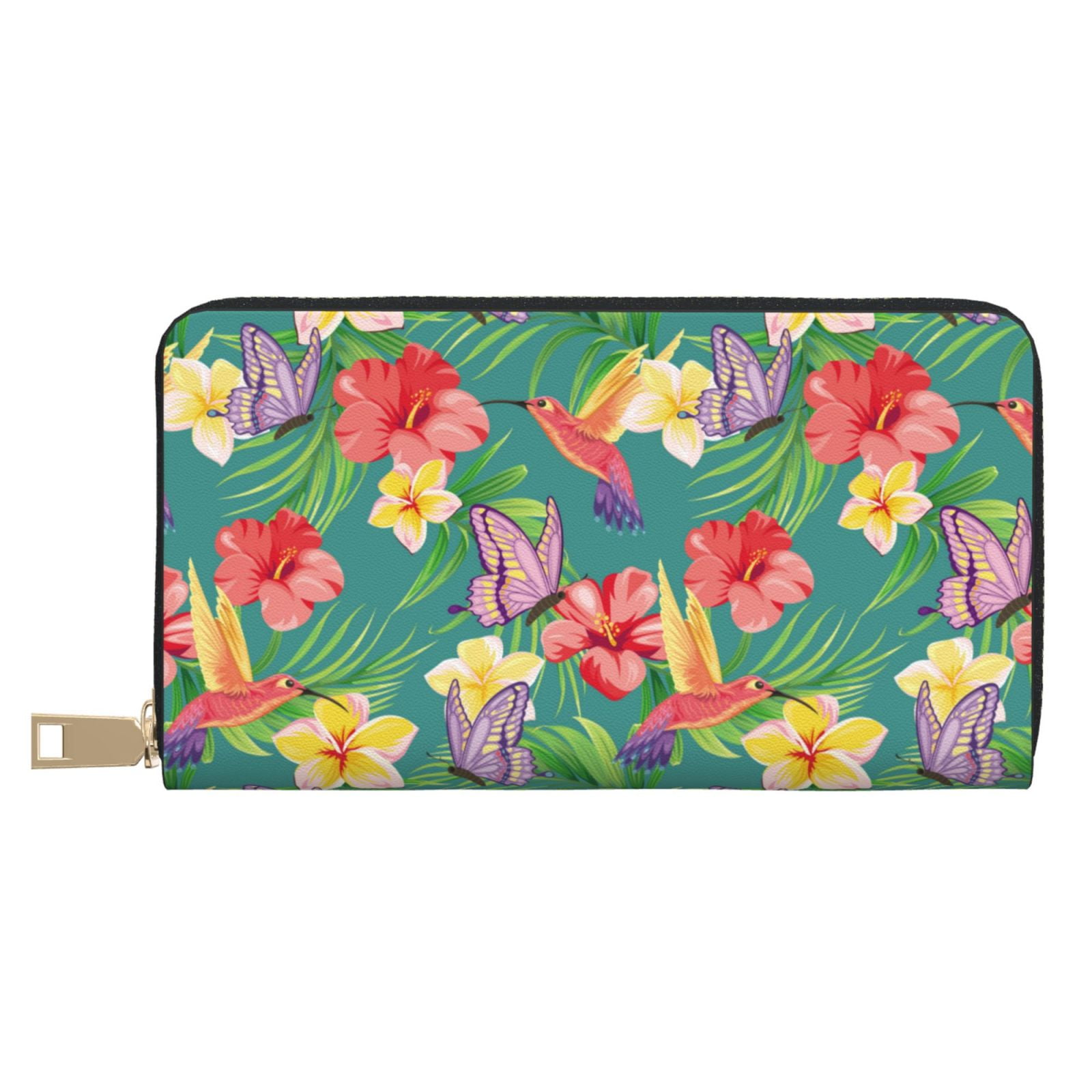 Butterfly Hummingbird Flower Wallet Women, Leather Bifold Multi Card ...