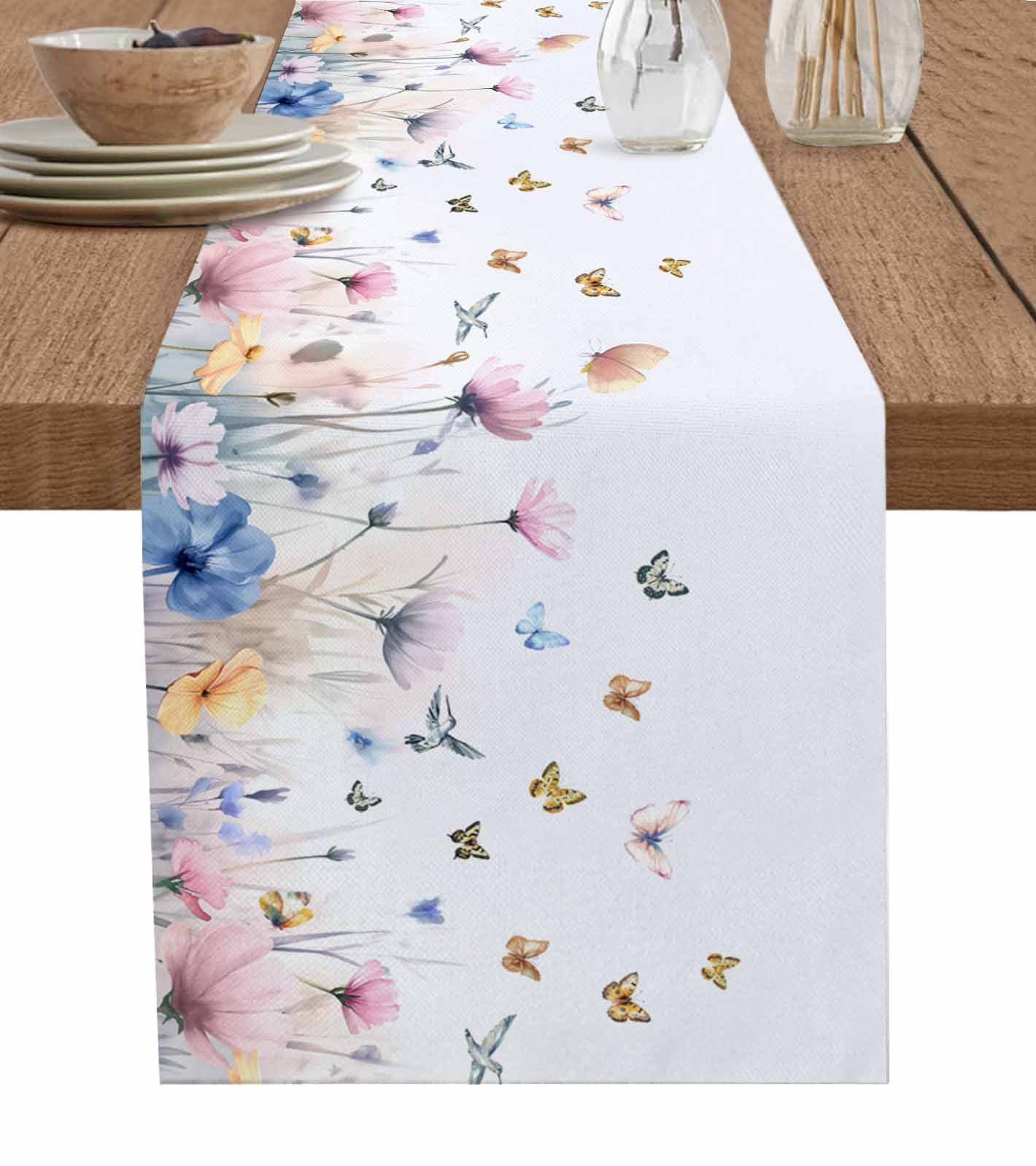 Butterfly Hummingbird Flower Watercolor Grain Table Runner ration Home ...