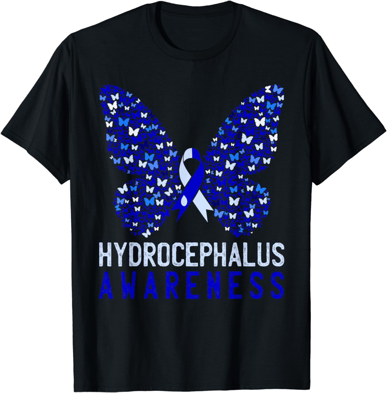 Butterfly Hydrocephalus Awareness Month Blue Ribbon Support T-Shirt ...