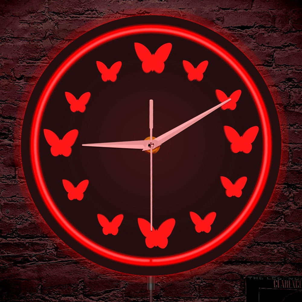 Butterfly Illuminated Night Light Wall Clock for Girls Room Dorm ...