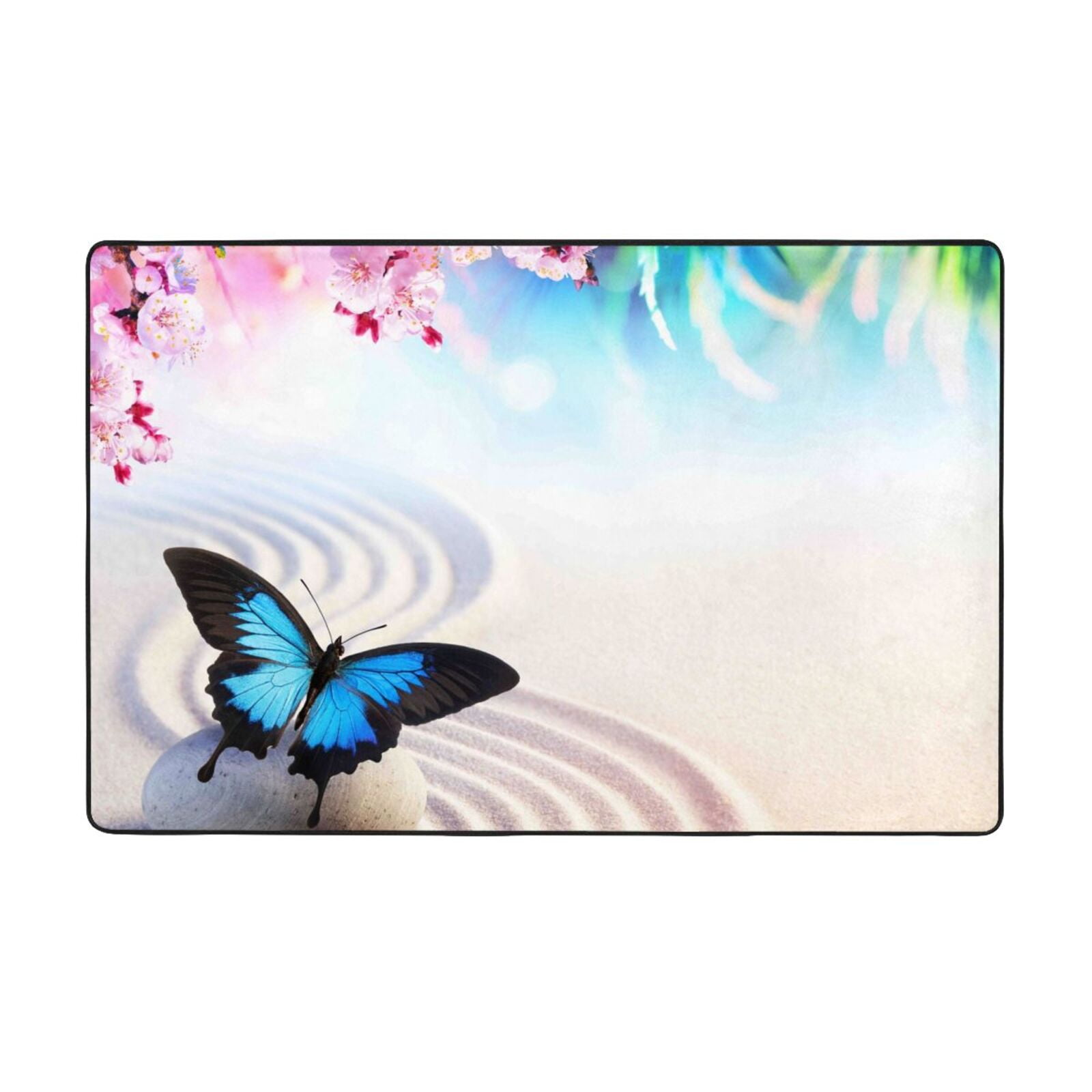 Butterfly In Blossoms Zen Soft Indoor Outdoor Rug, Washable Rugs for ...