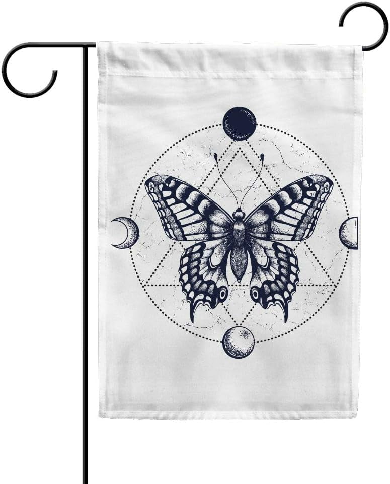 Butterfly In Circle Of Moon Phases Garden Flag Vertical Double Sided ...