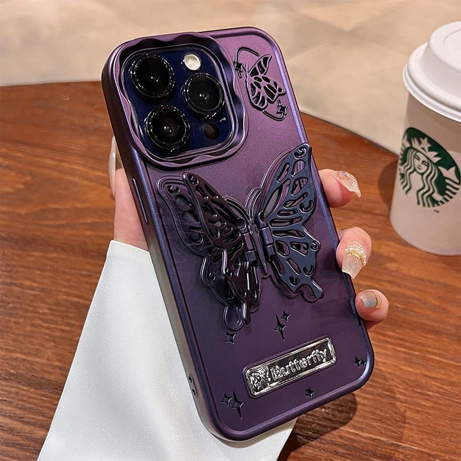 Butterfly Invisible Kickstand Case for iPhone 15 14 13 12 Pro Max Cute ...