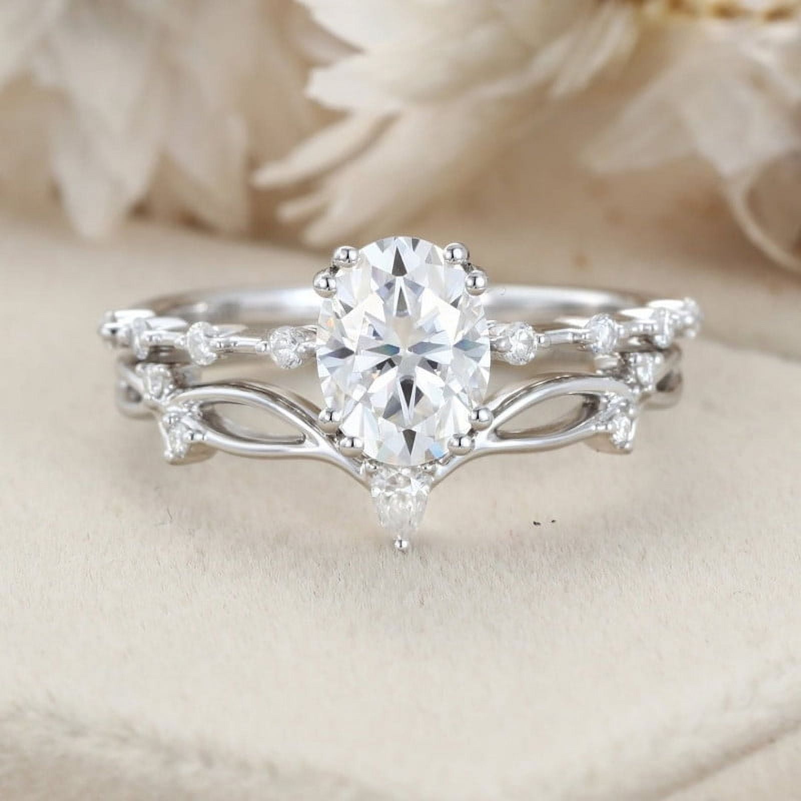 Butterfly Jewel 14K White Gold Plated Bands - 1.9 Ct Oval Cut Diamond ...
