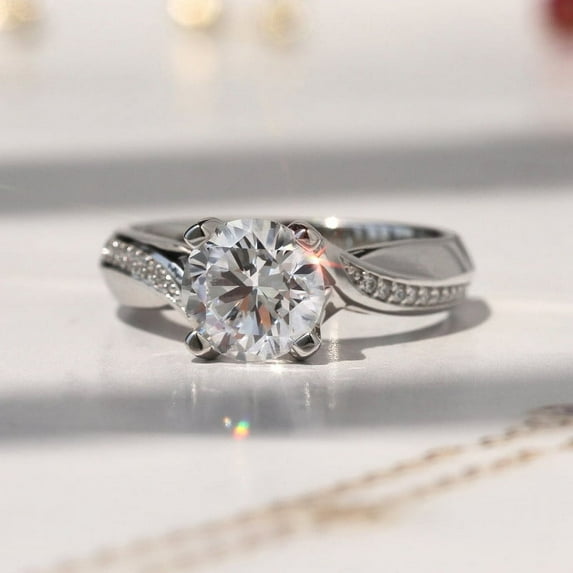 Butterfly Jewel 14K White Gold Plated Rings - 2 Ct Lab Diamond Round Cut Wedding Ring ...