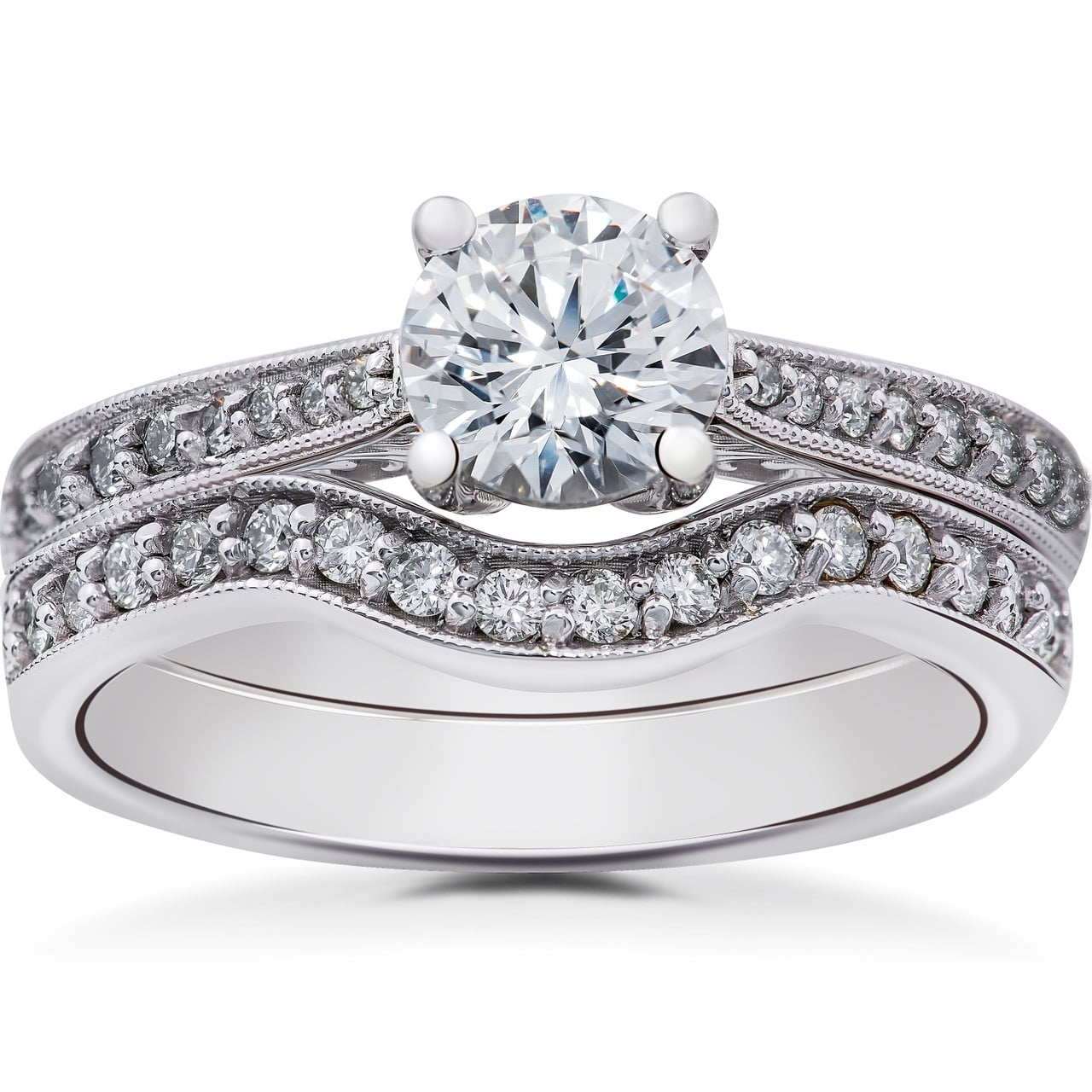 Butterfly Jewel Prong Set 1.3 Ct Round Cut Moissanite Rings - 14K White ...