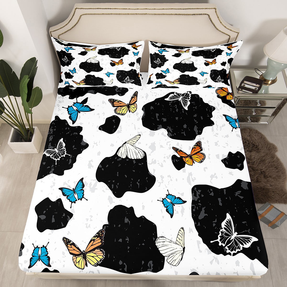 Butterfly Kawaii Bedding Set Farmhouse Decor,Cartoon Milk Cow Print ...