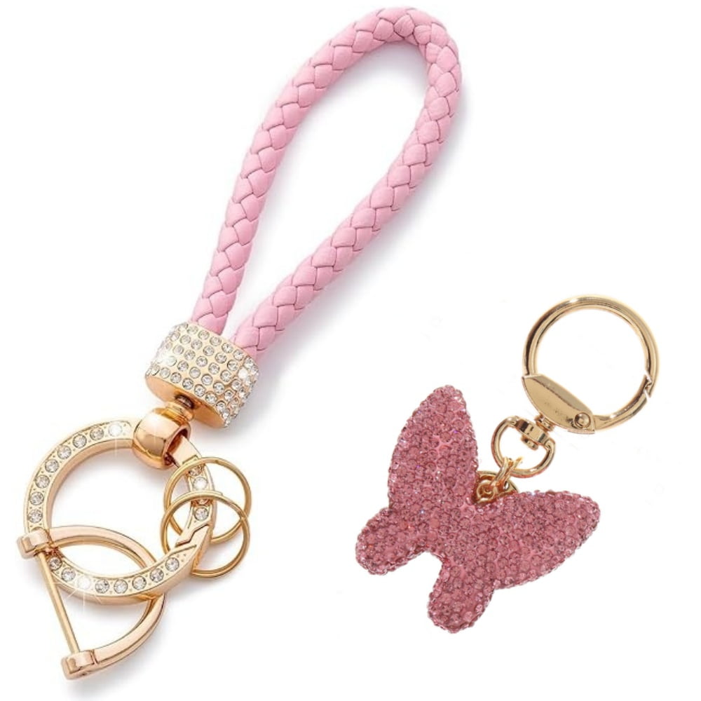 Butterfly Keychain, Kvago Leather Woven Car Key Chain for Women with ...