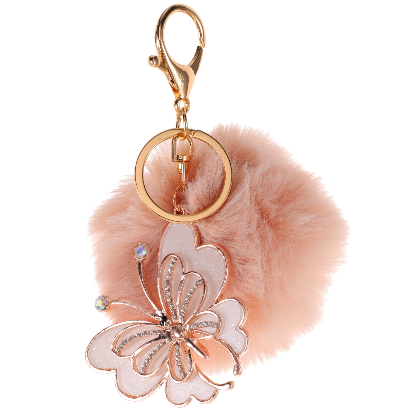 Butterfly Keychain Women Keychain Cute Pom Pom Keychain Fuzzy Ball ...