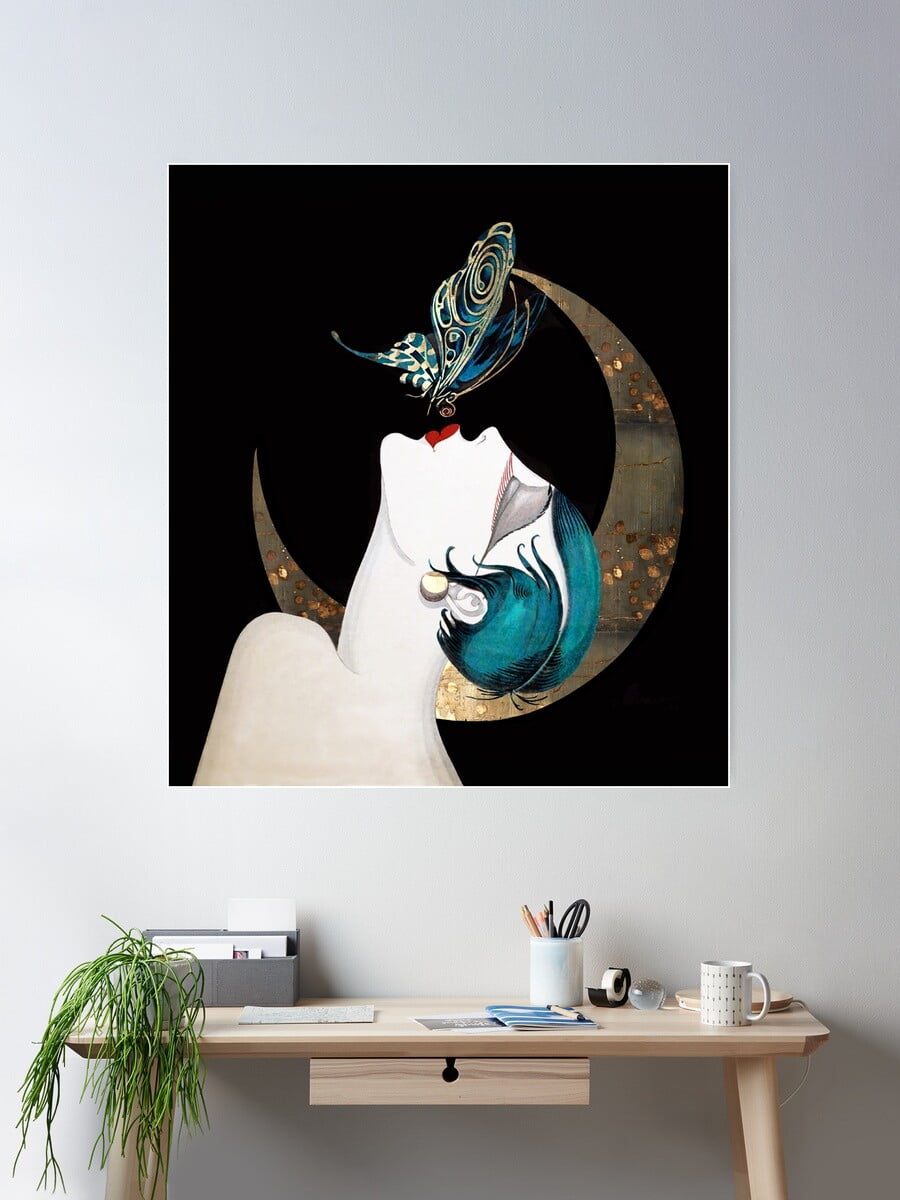 Butterfly Kiss French Art Deco Flapper Woman Remix Poster Wall Art ...