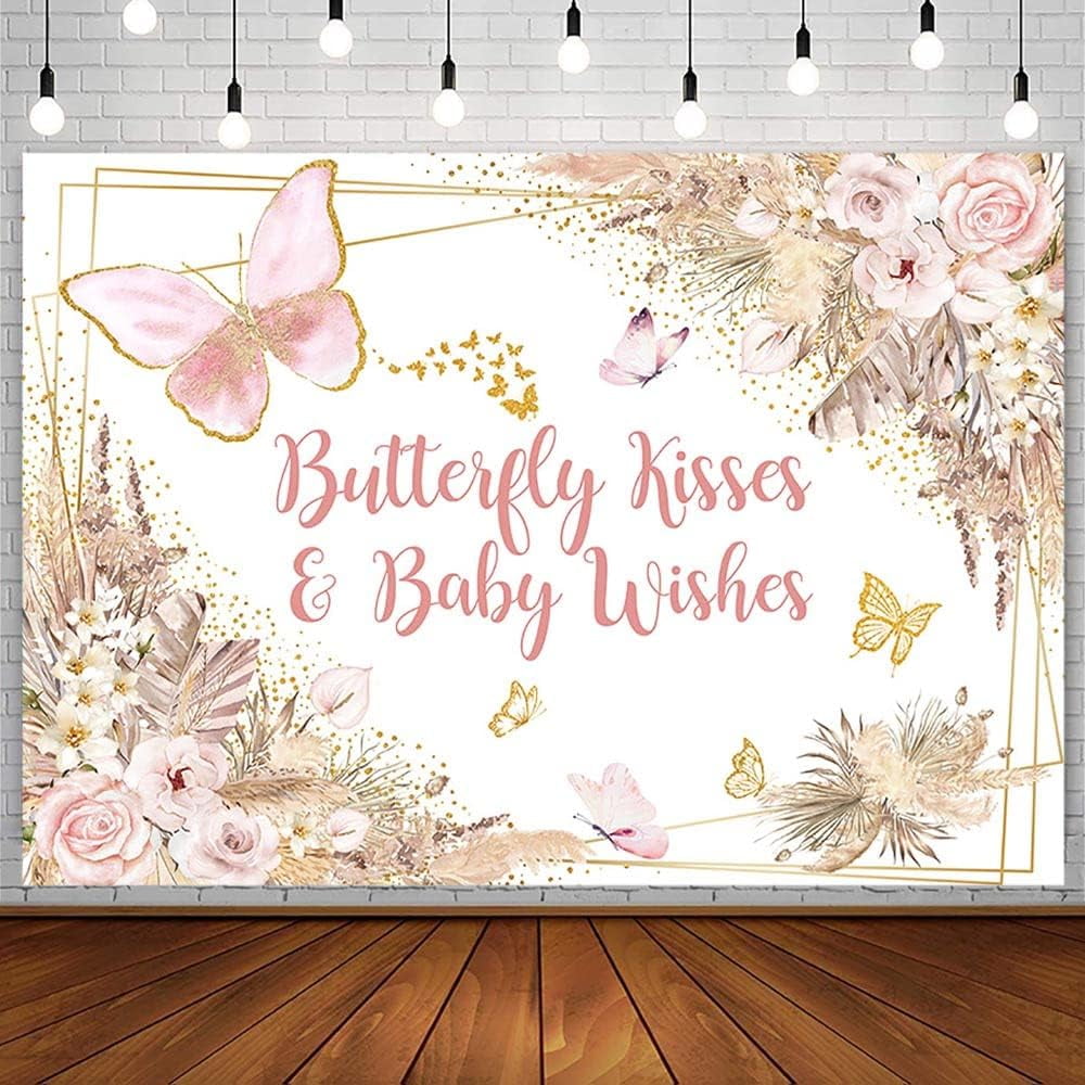 Butterfly Kisses Baby Shower Party Backdrop for Girl Princess Baby ...
