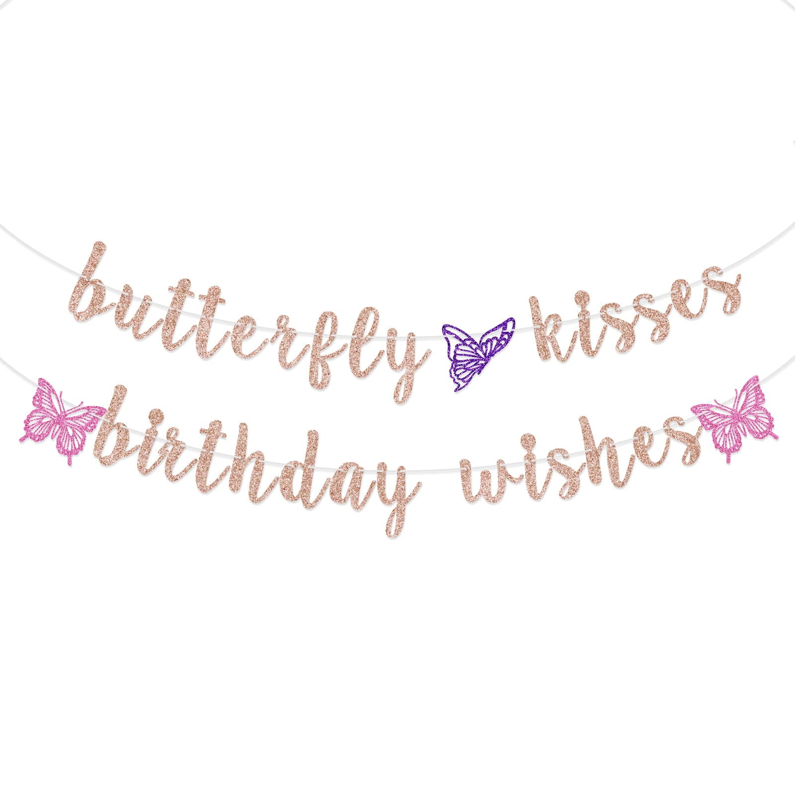 Butterfly Kisses Birthday Wishes Banner, Butterfly First Birthday Party ...