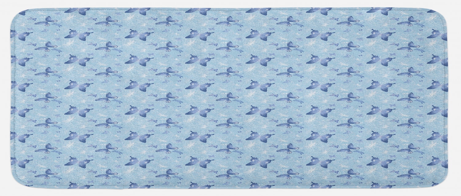 Butterfly Kitchen Mat, Pastel Color Dragonflies Floral Arrangement ...