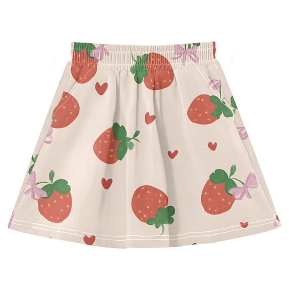 Butterfly Knot Strawberry Pattern Cotton Skirt Built-in Liner Elastic A ...