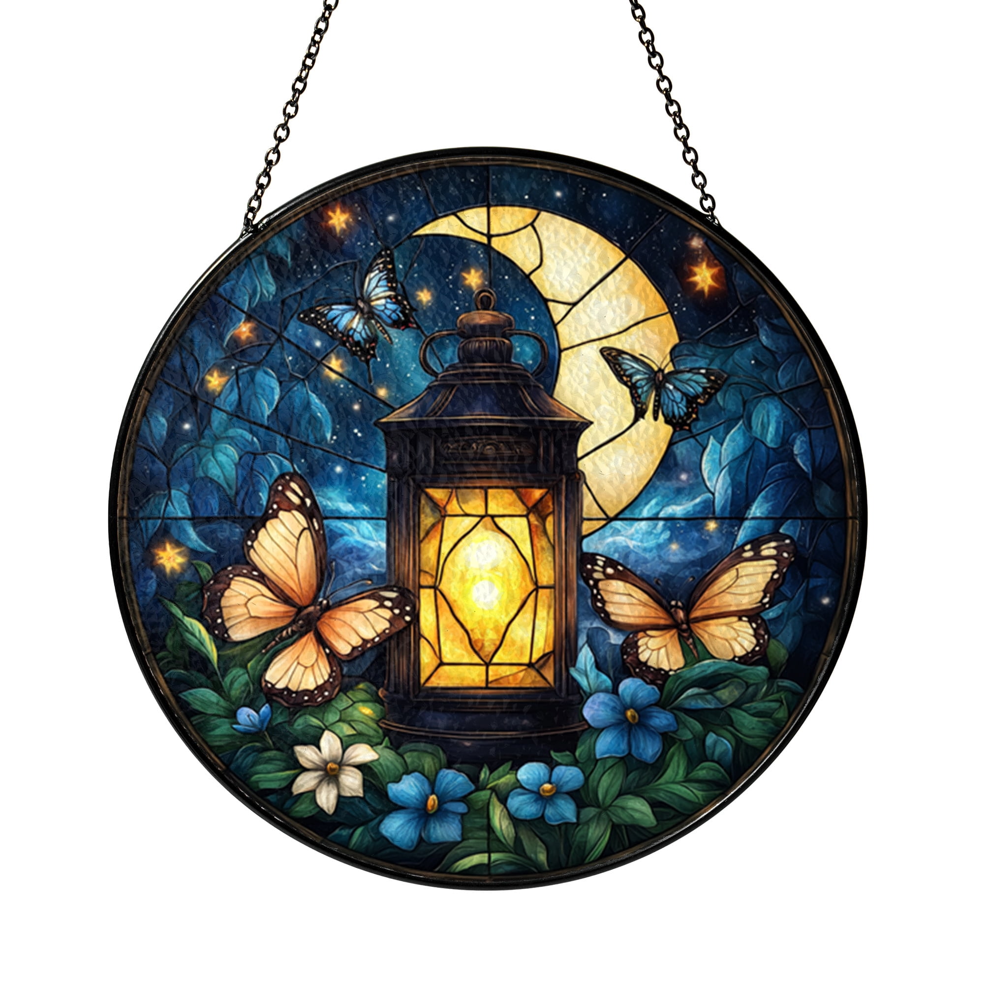 Butterfly Lantern Window Hanging Decor, Stained Glass Style Night ...