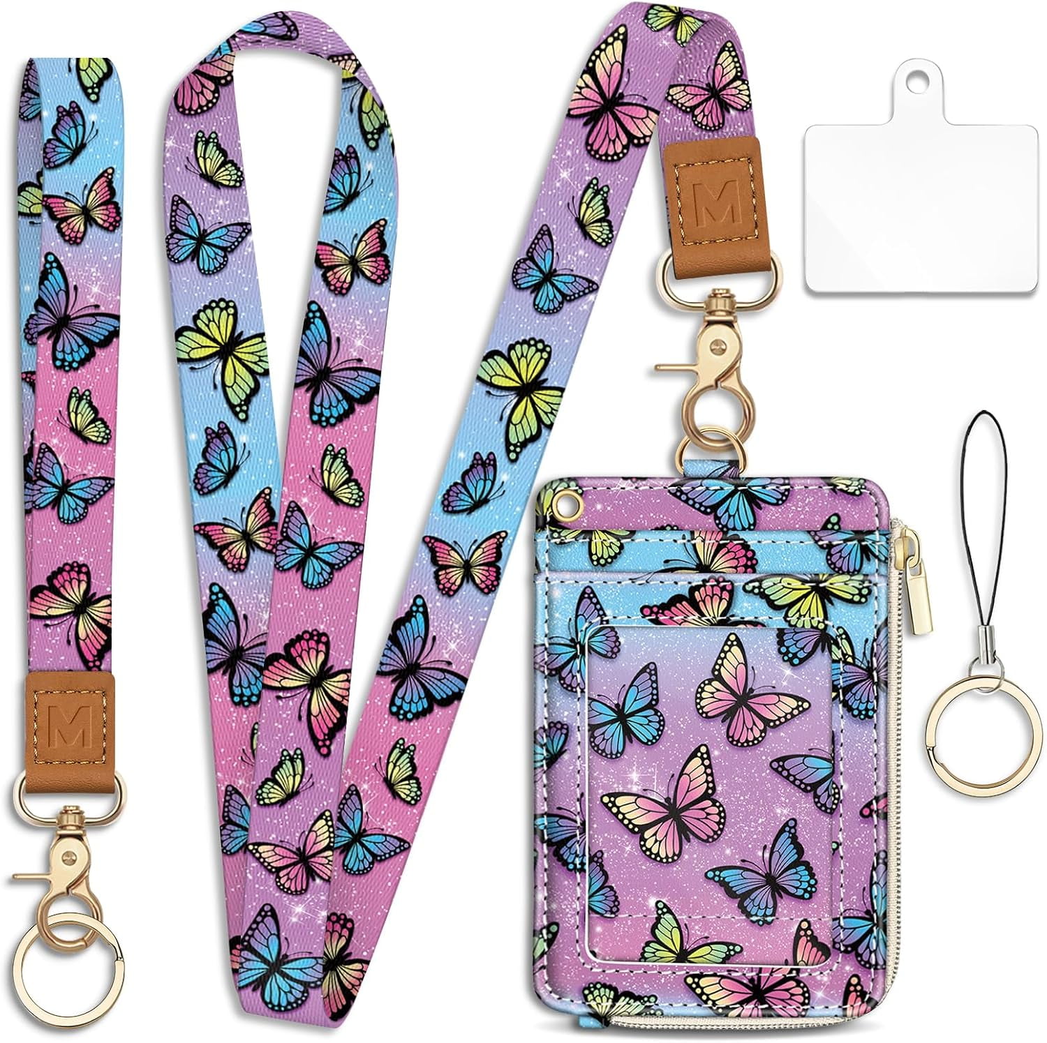 Butterfly Lanyard Wallet with ID Badge Holder, Small RFID Wallet Women ...