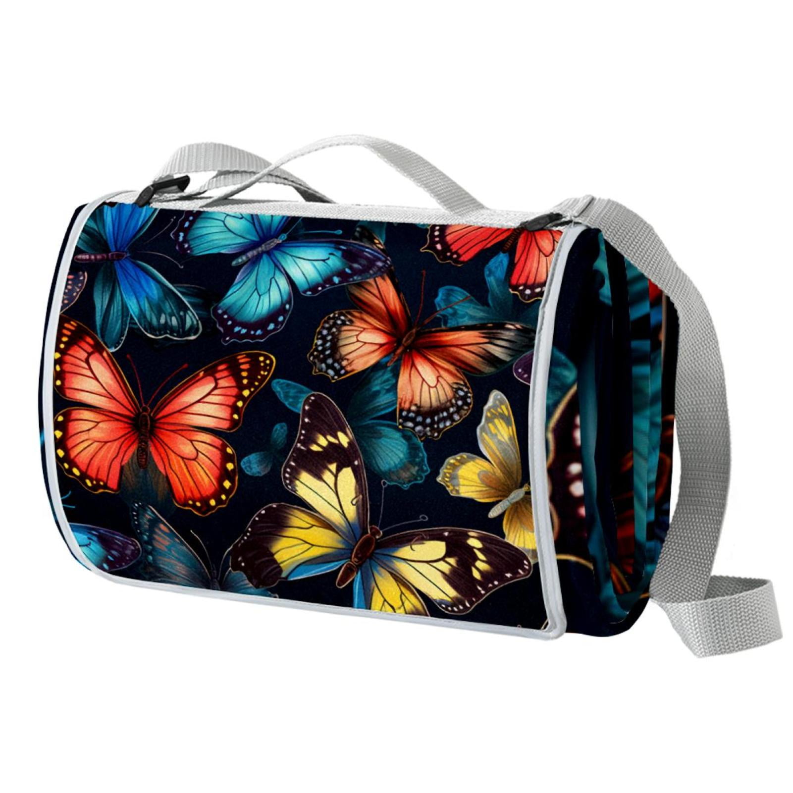Butterfly Large Canvas Beach Blanket Picnic Mat - Waterproof Foldable ...