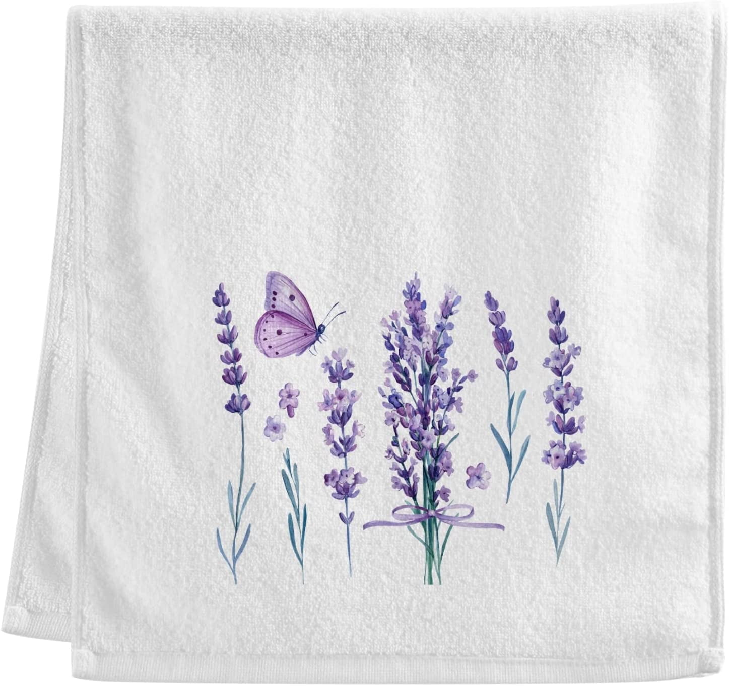 Butterfly Lavender Floral Hand Towels White Bath Towels Soft Absorbent ...