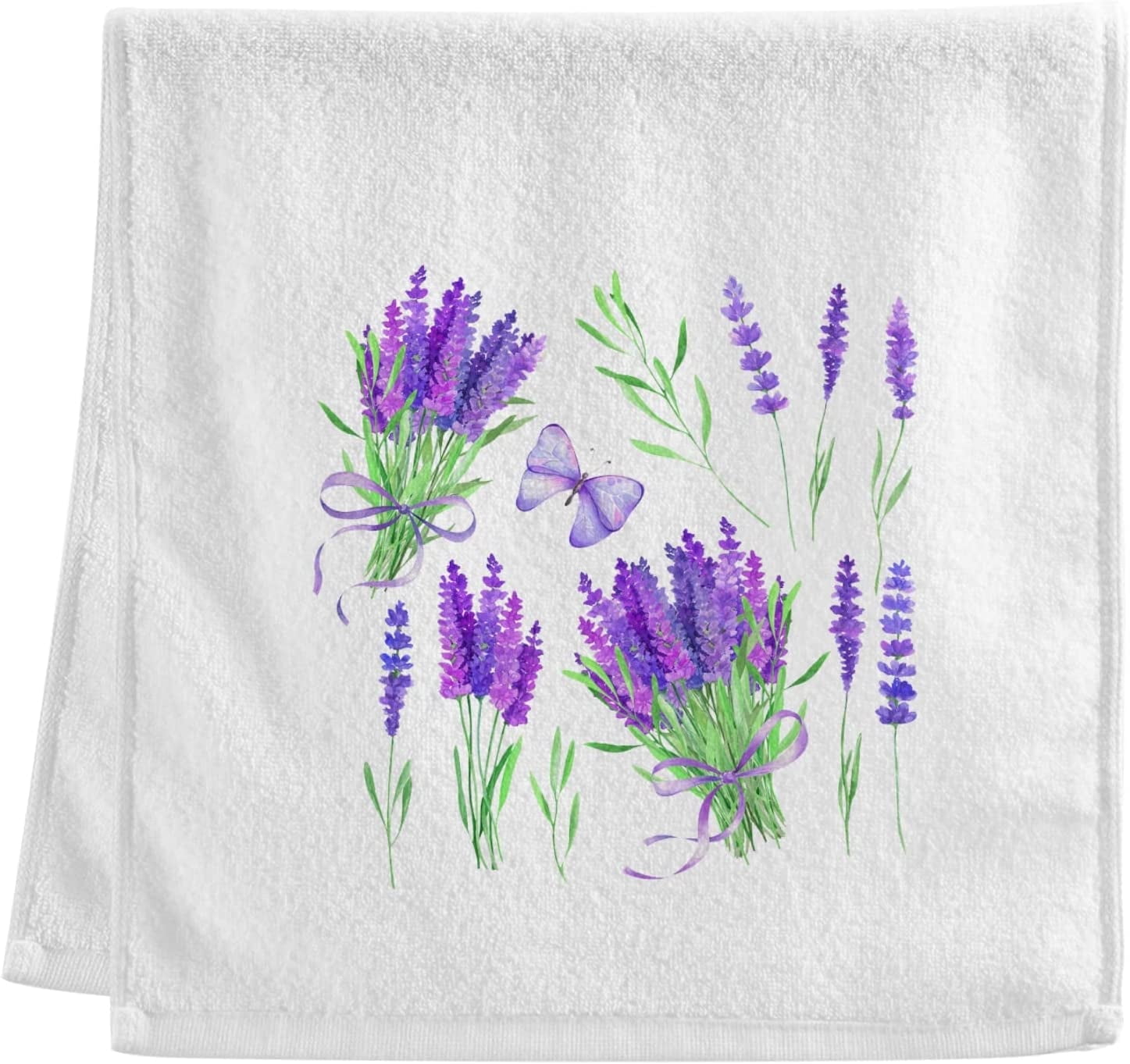Butterfly Lavender Flower Hand Towels White Bath Towels Soft Absorbent ...