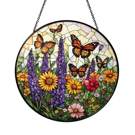 Butterfly Lavender Garden Stained Glass Suncatcher Window Hanging ...