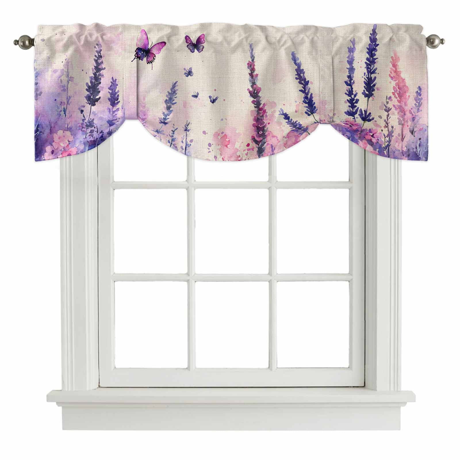 Butterfly Lavender Tie Up Valance for Windows, Spring Purple Flower ...