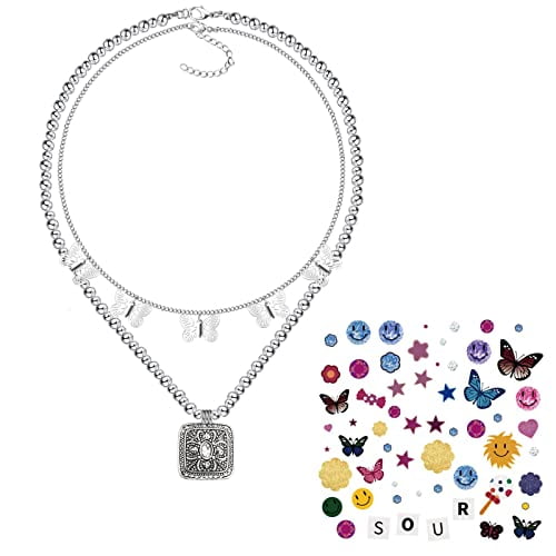 Butterfly Layered Necklace Sticker Set Merch Jewelry for Women Girls ...