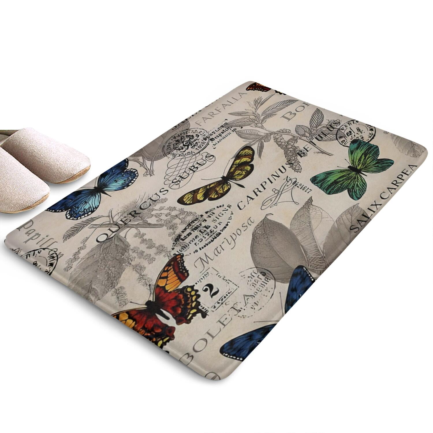 Butterfly Leaf Text Pattern Flannel Non Slip Door Rugs,Washable Door ...