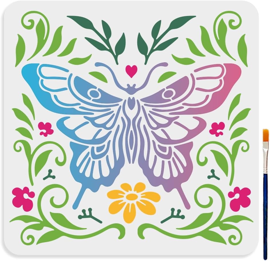 Butterfly Leaves Stencils 11.8×11.8inch Large Butterfly Flower Grass ...