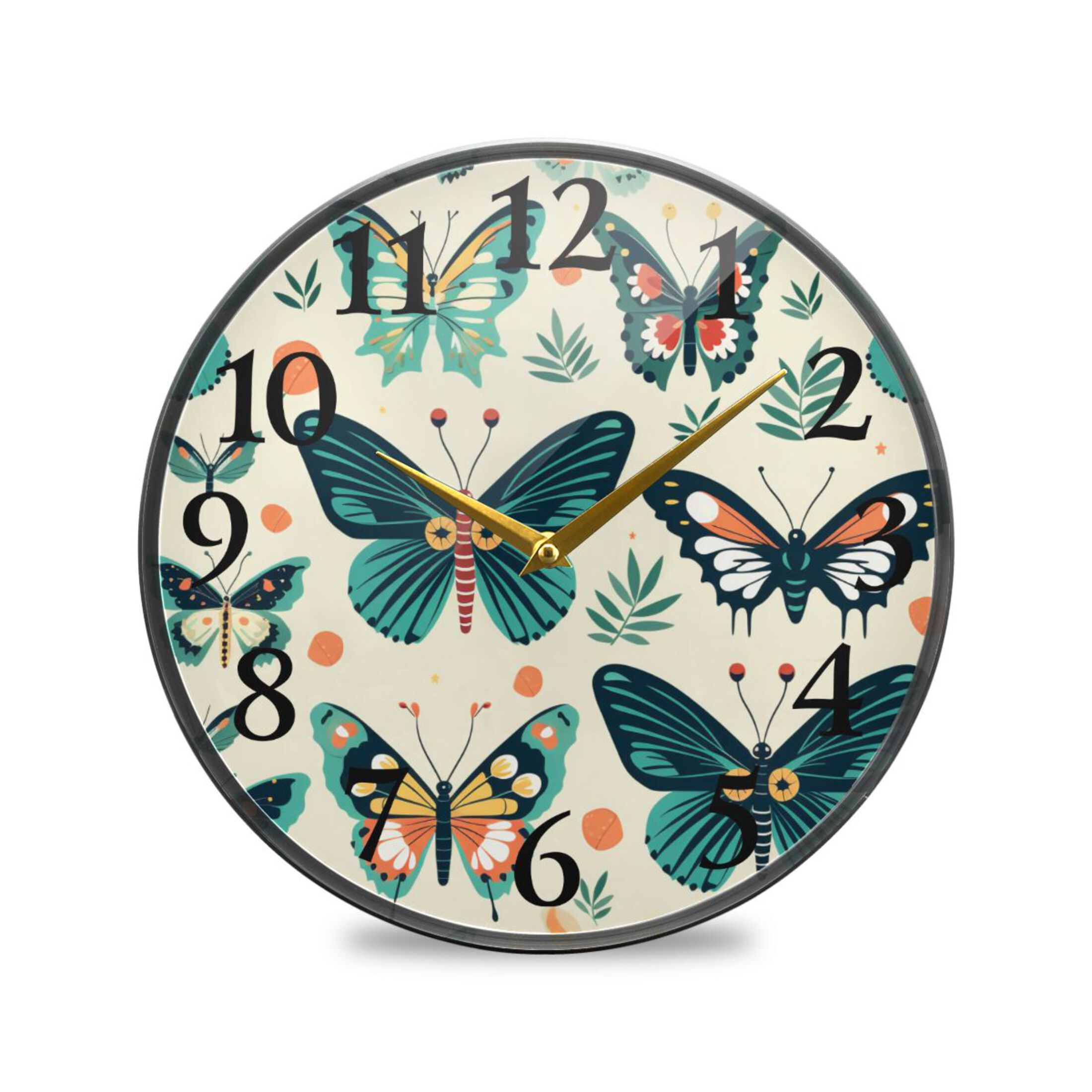 Butterfly Leaves Wall Clocks Battery Operated 11.9 Inch Round Clock ...