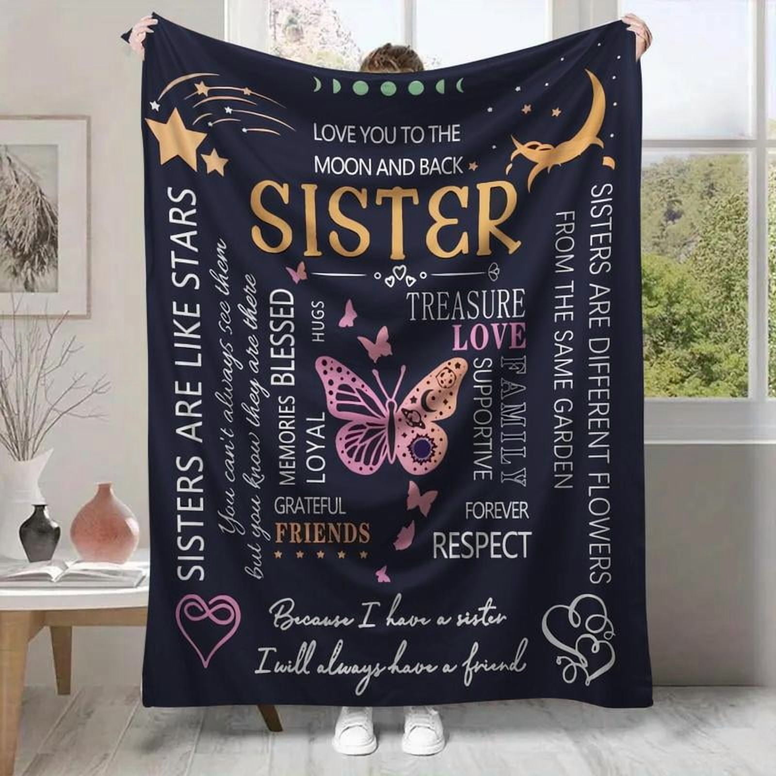 Butterfly & Letter Pattern Blanket, Present for Sister, Soft Warming ...