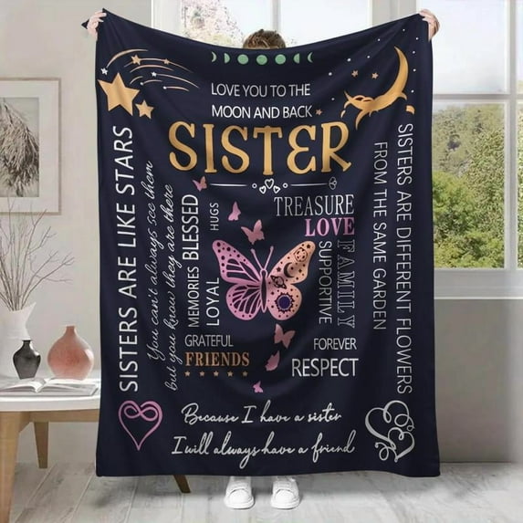 Butterfly & Letter Pattern Blanket, Present for Sister, Soft Warming ...