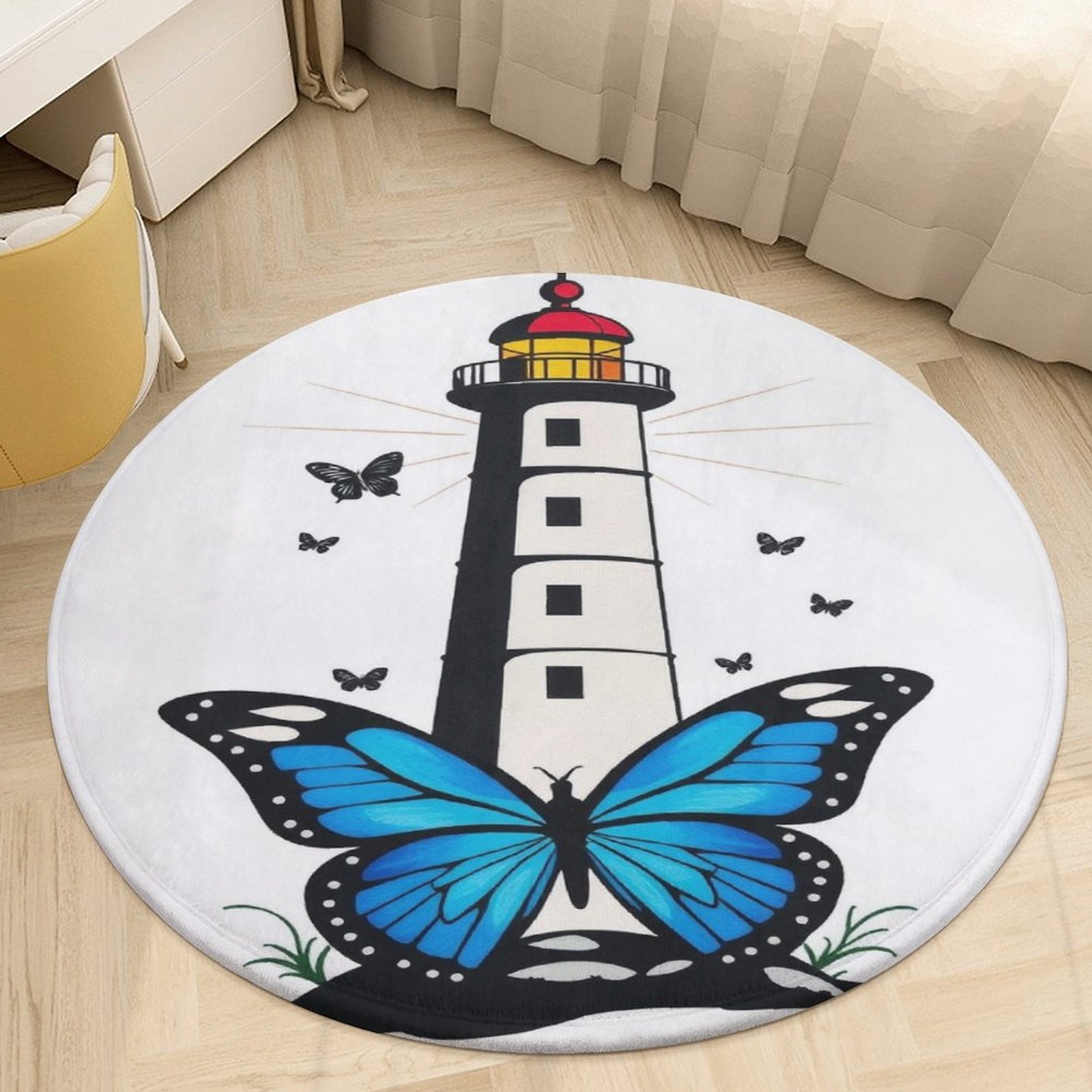Butterfly Lighthouse Guide Area Rug Round Carpet Rug for Living Room ...