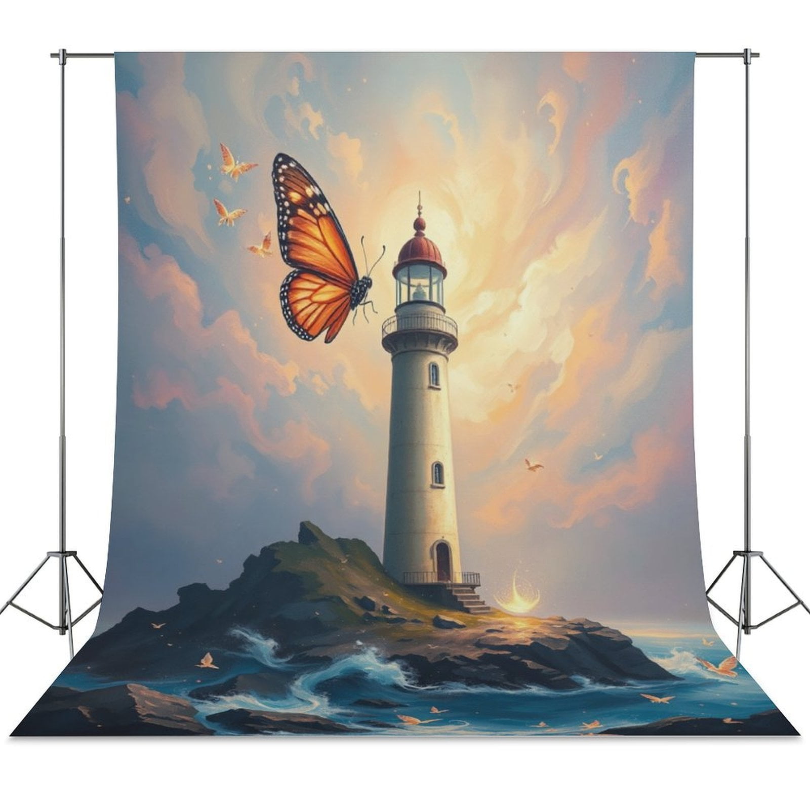 Butterfly Lighthouse Sunset Party Backdrop Birthday Decoration ...