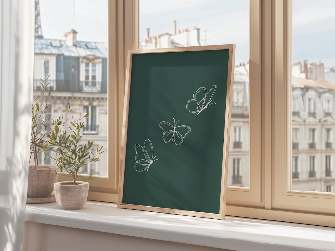 Butterfly Line Art Print, Teal Girls Room Wall Art, Unframed Paper ...